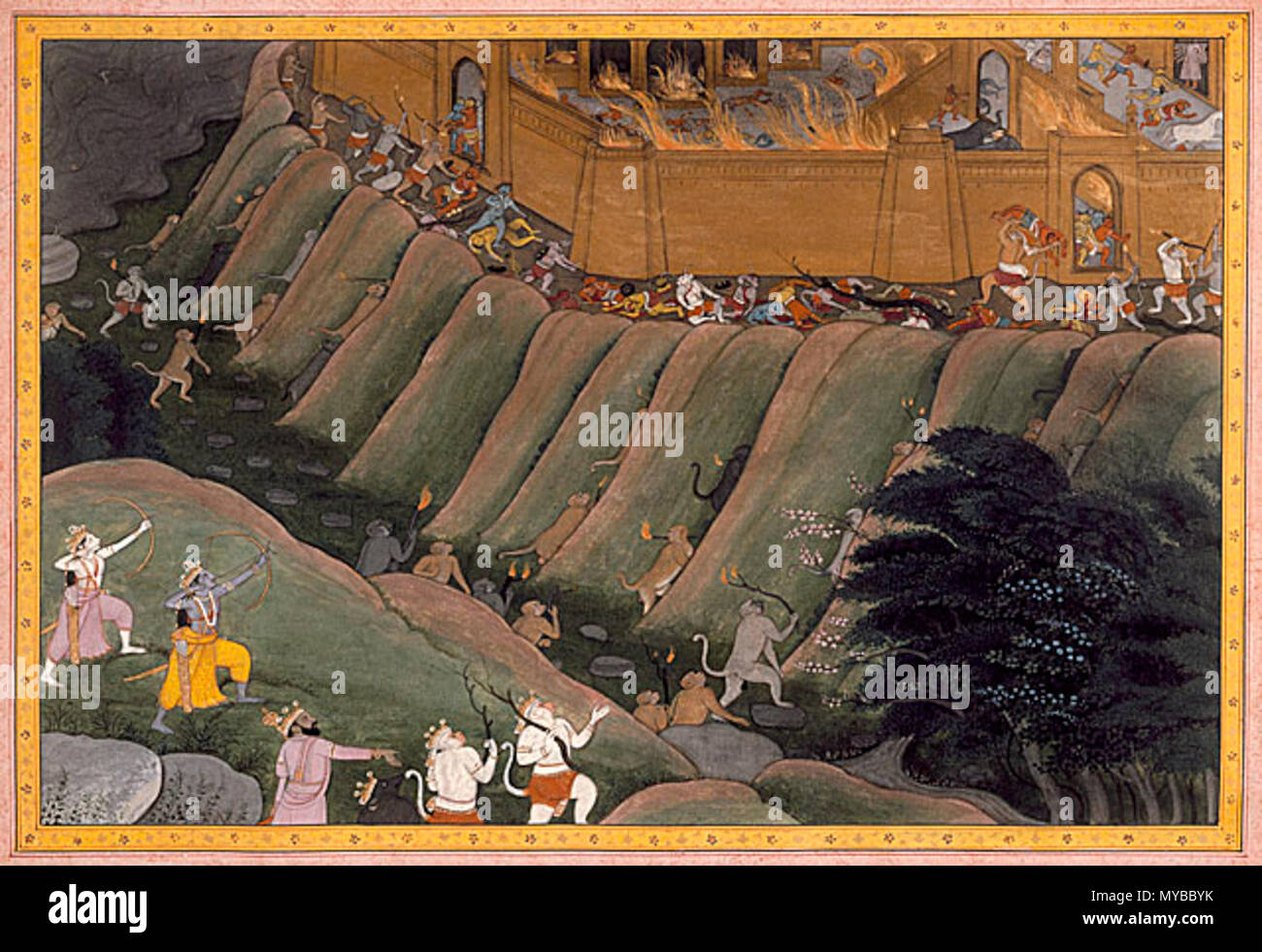 . English: The Siege of Lanka in Ramayana . circa 1800. Unknown 487 ...
