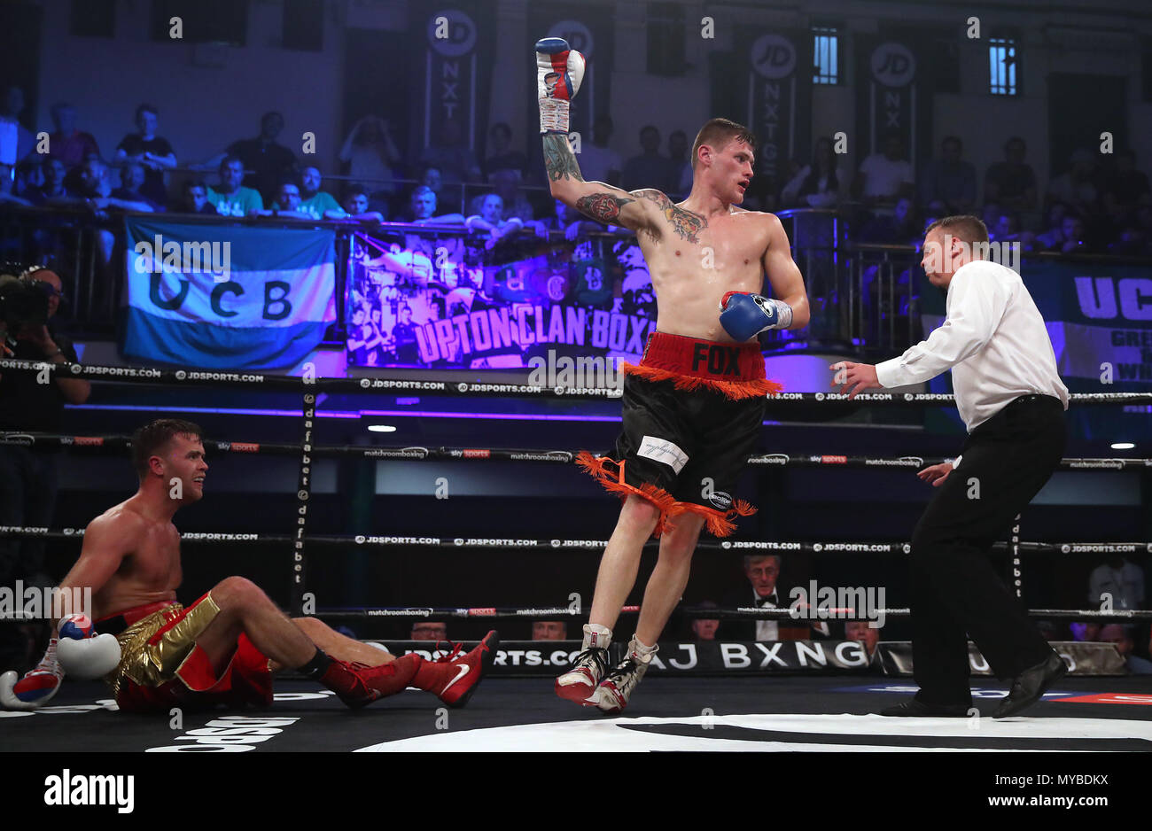 Danny Dignum is knocked down by Anthony Fox during the Super ...