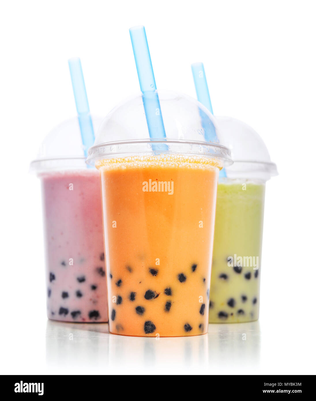 Various Bubble Tea in a plastic cups with drink straws isolated on ...