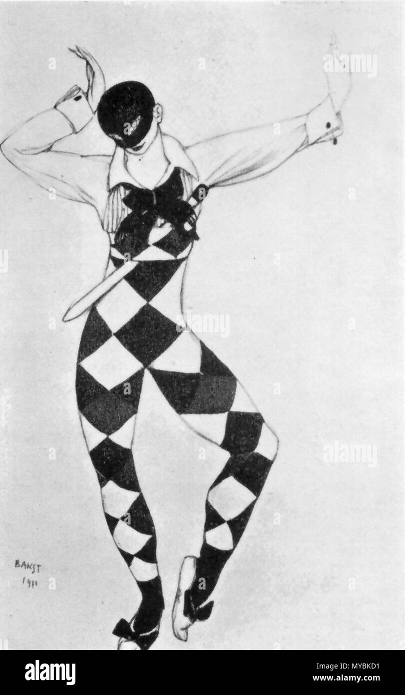 . The design is for Mikhail Fokine's ballet Carnaval. Эскиз костюма ...