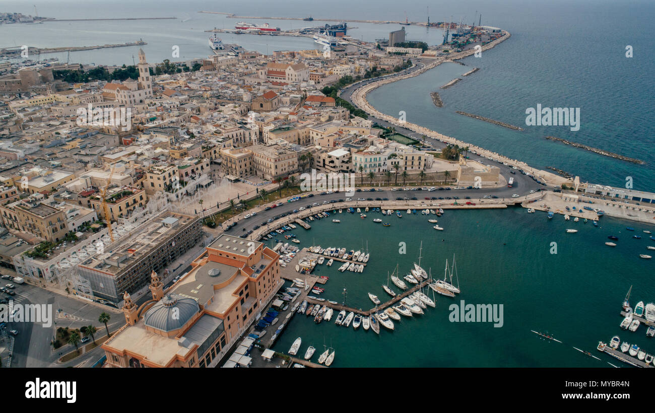 Bari Apulia City port boats and yachts Sea Coastline in Italy Drone ...