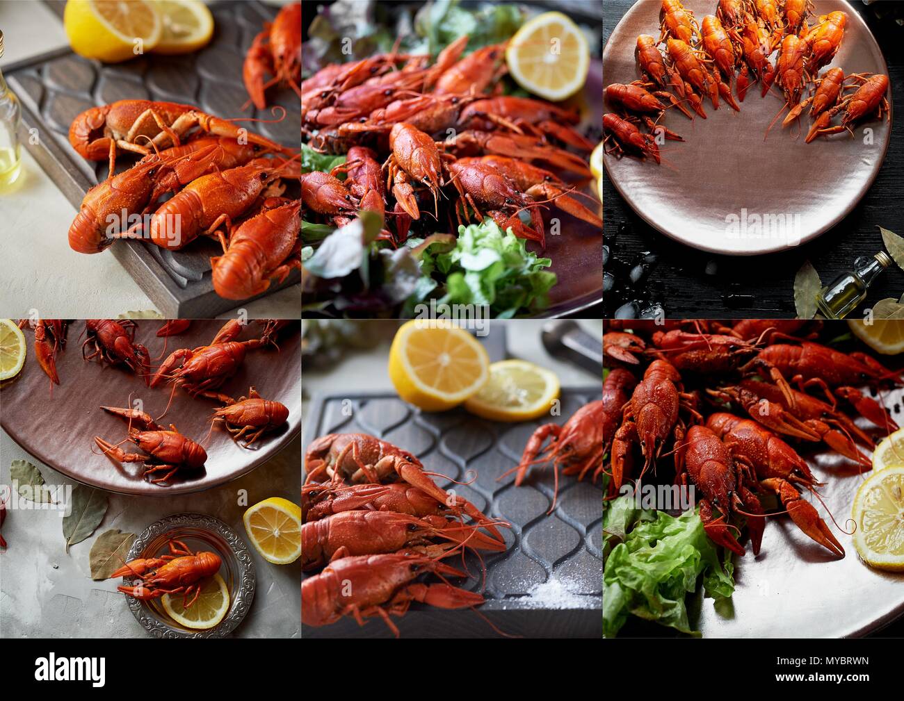 Boiled crayfish lie on a platter. Seafood. Nutritious and healthy ...