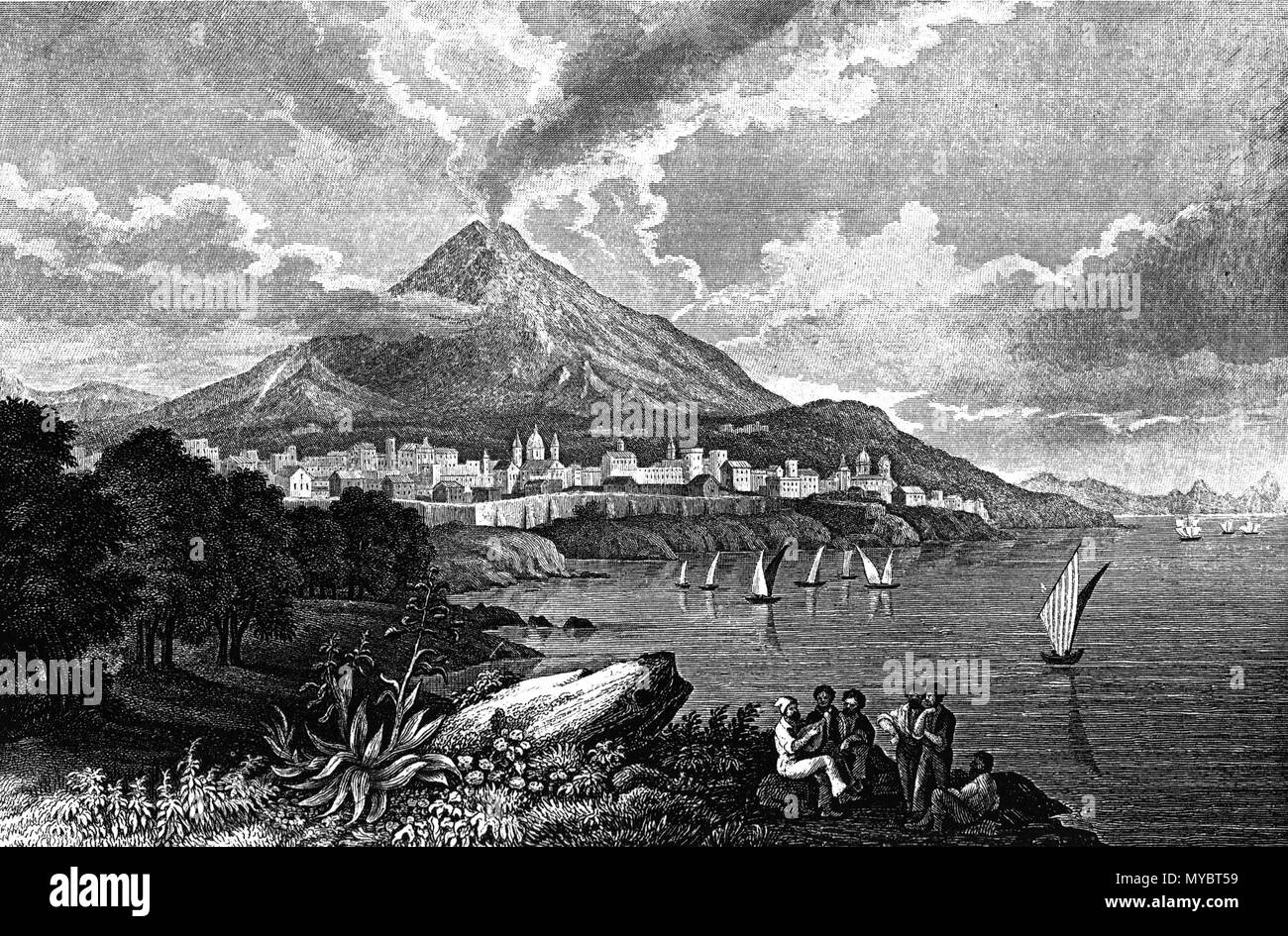 . The Mt. Etna around 1840. Drawing by C. Reiss, engraving by I.G ...