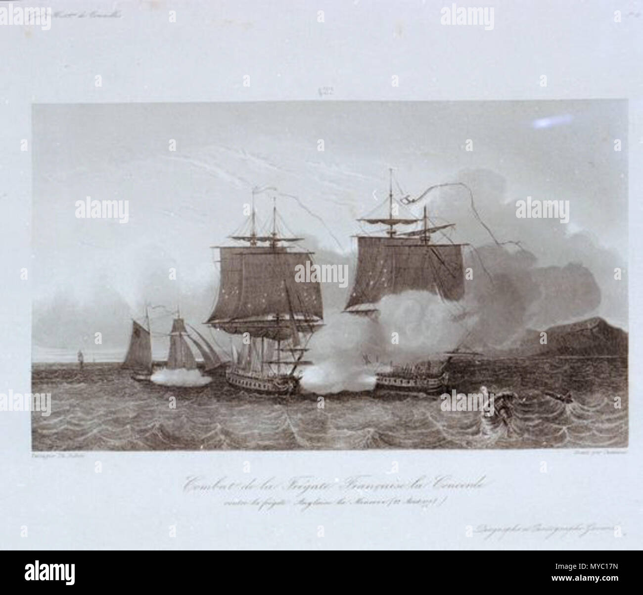 . English: Battle between the french frigate Concorde and the English ...