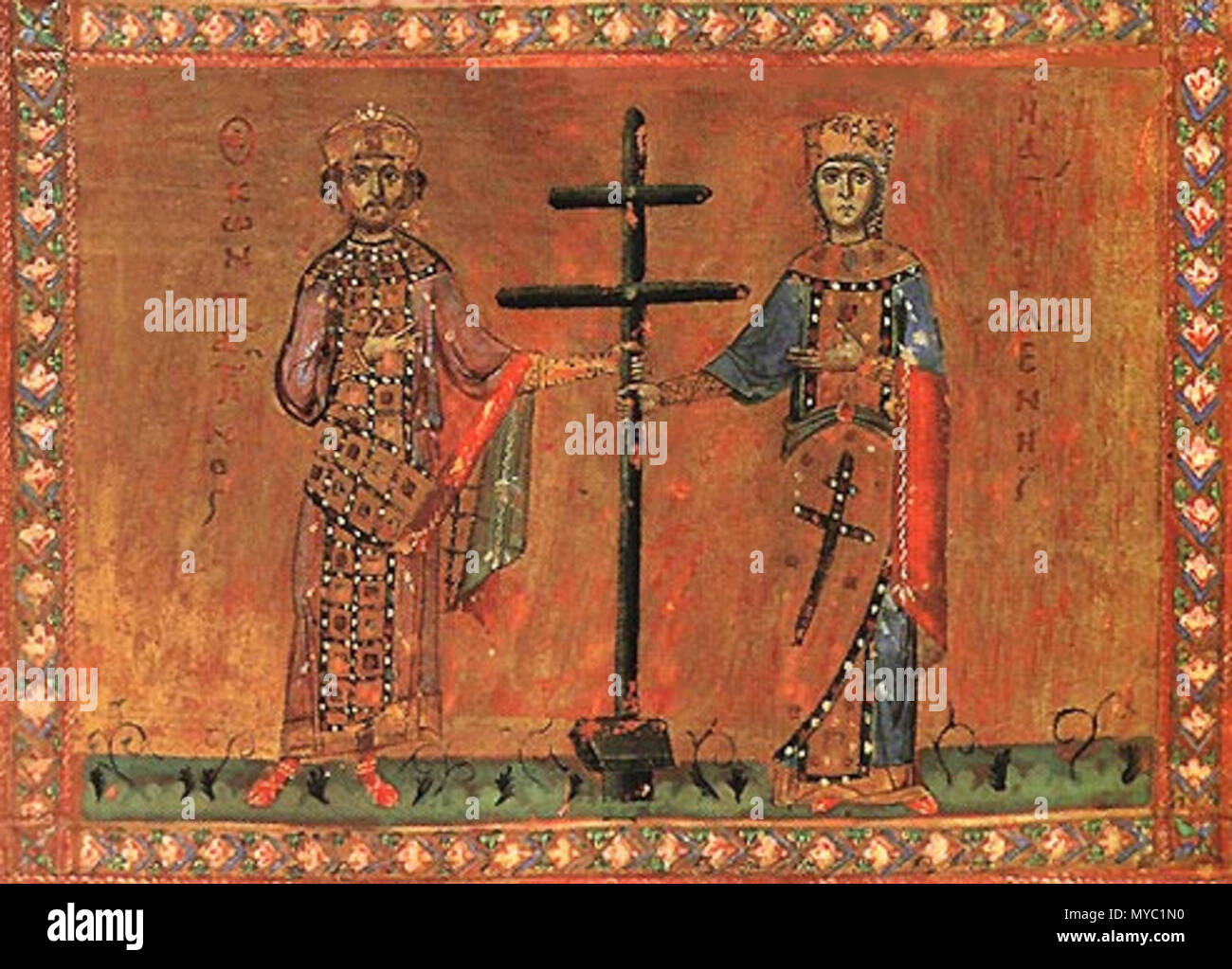. Byzantine image of St. Constantine (Constantine the Great) and St ...