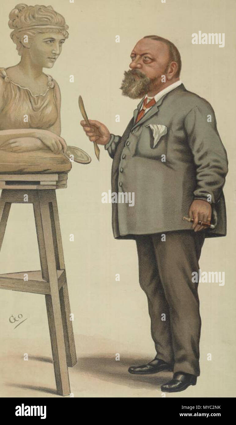 . English: Caricature of Count Gleichen Born 1834. Shown sculpting a ...