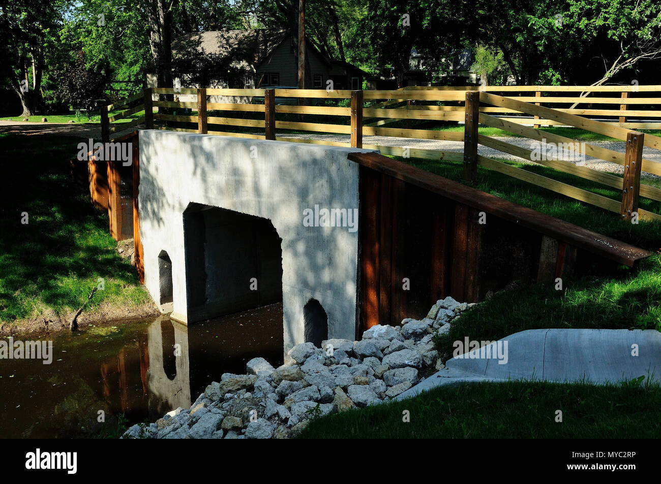 Newly constructed bridge over river channel Stock Photo - Alamy