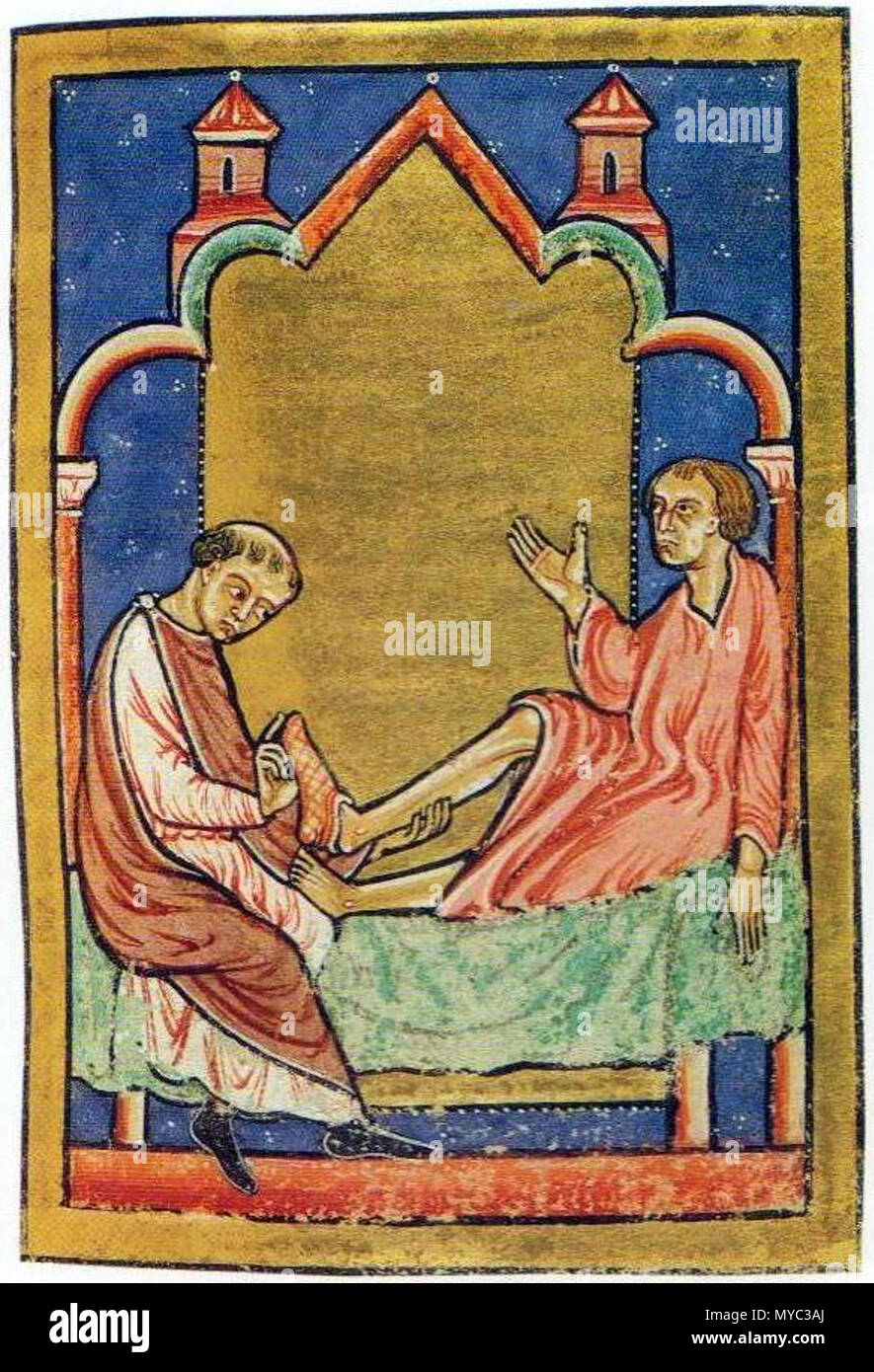 . English: A miniature in the British Library Yates Thomson MS 26, with ...