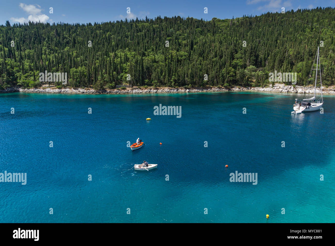 Clean waters of Foki Fiskardo Beach, Kefalonia, Ionian islands, Greece ...