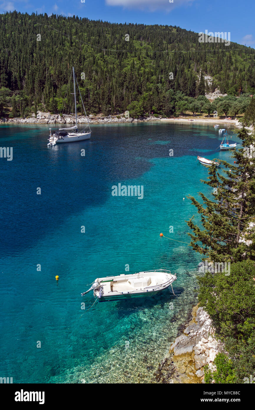Clean waters of Foki Fiskardo Beach, Kefalonia, Ionian islands, Greece ...