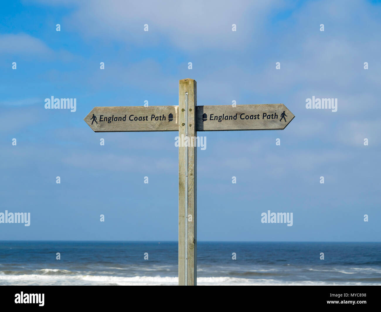 England Coast Path National Trail signpost in North Yorkshire Stock ...