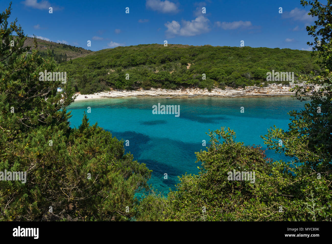 amazing panorama of Emblisi Fiskardo Beach, Kefalonia, Ionian islands ...
