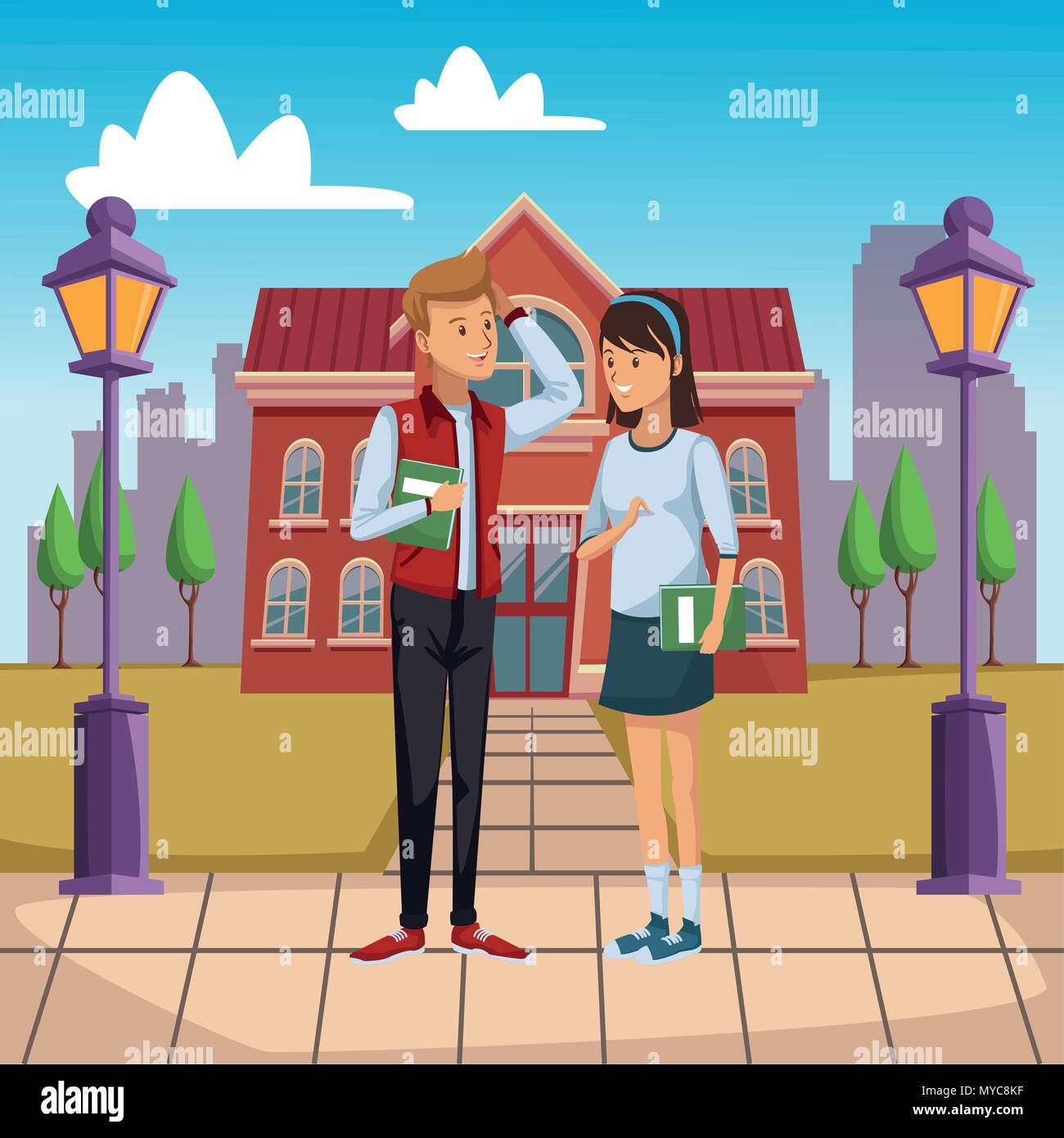 Young students outside of high school Stock Vector Image & Art - Alamy