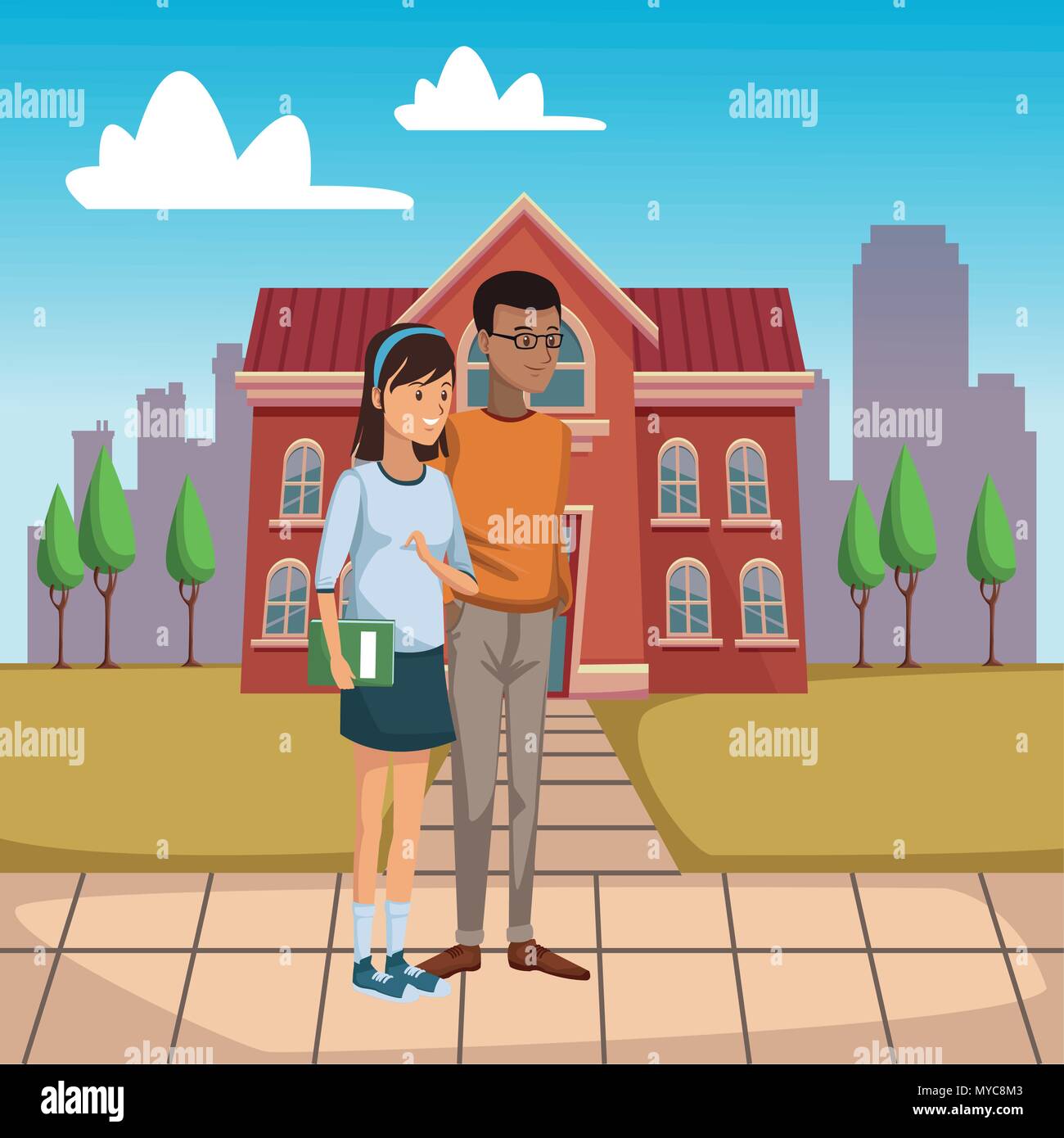 Young students outside of high school Stock Vector Image & Art - Alamy