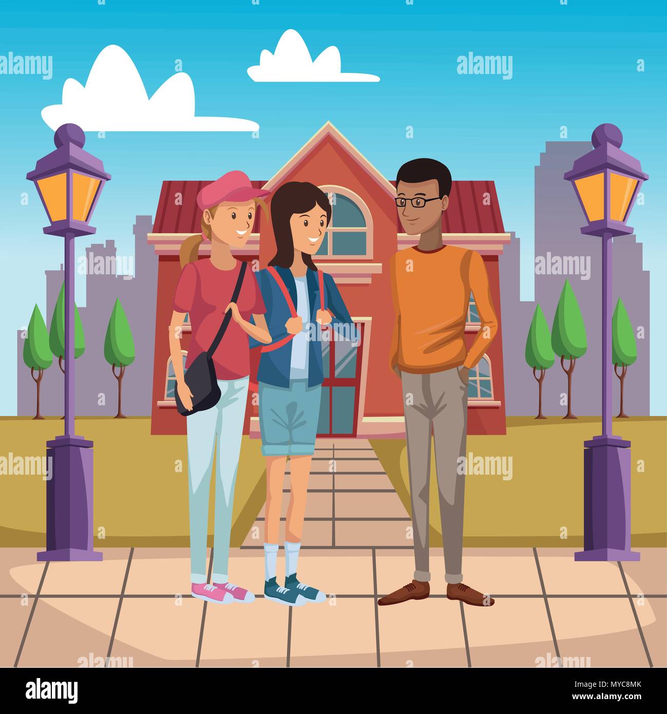 Young students outdoors Stock Vector Images - Alamy