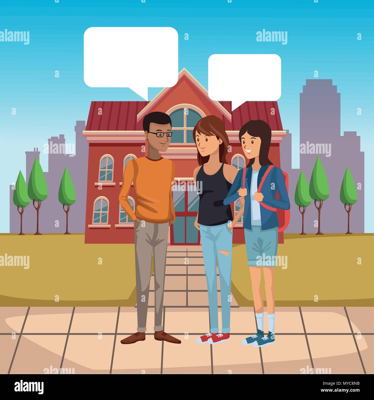 Young students outside of high school Stock Vector Image & Art - Alamy