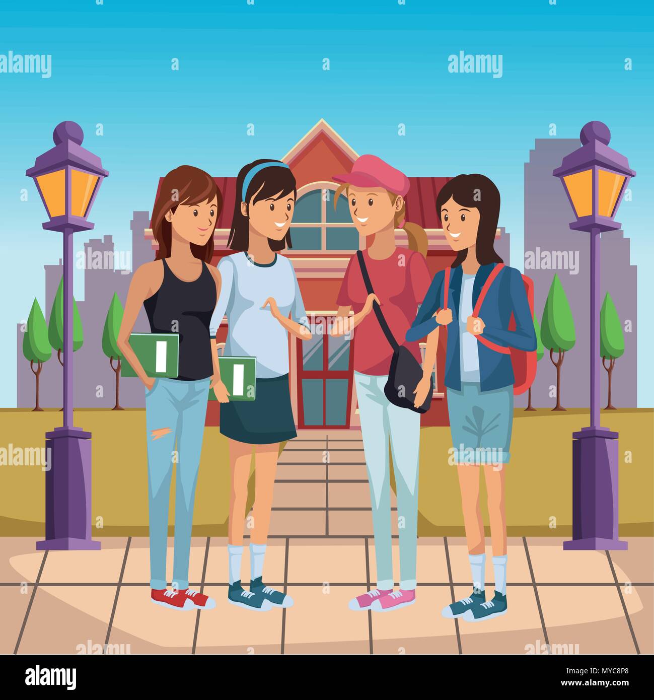 Young students outside of high school Stock Vector Image & Art - Alamy