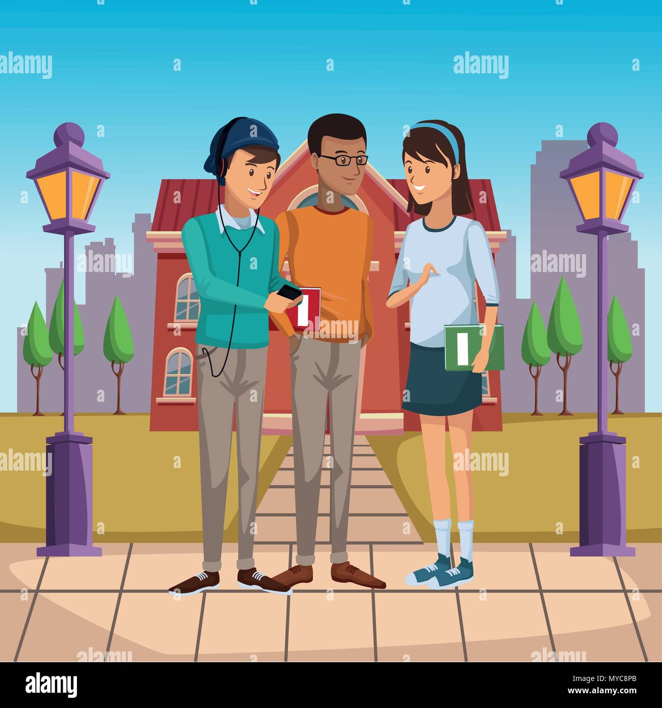 Young students outdoors Stock Vector Images - Alamy