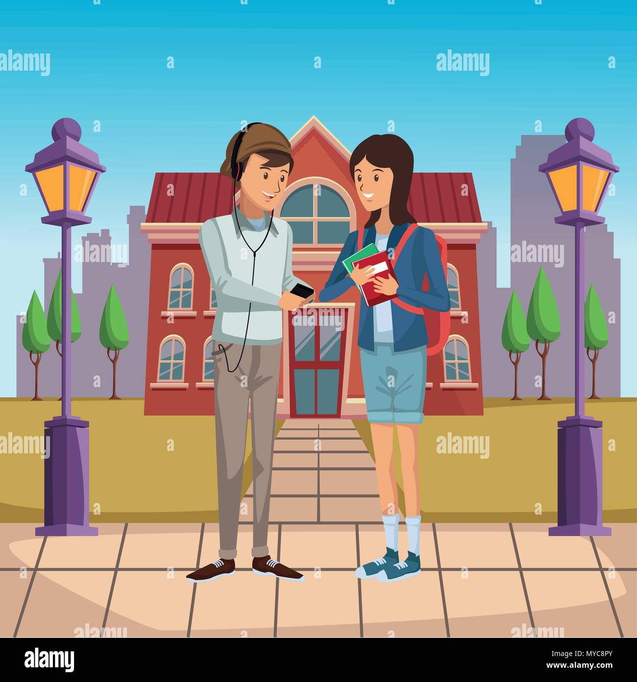 Young students outside of high school Stock Vector Image & Art - Alamy
