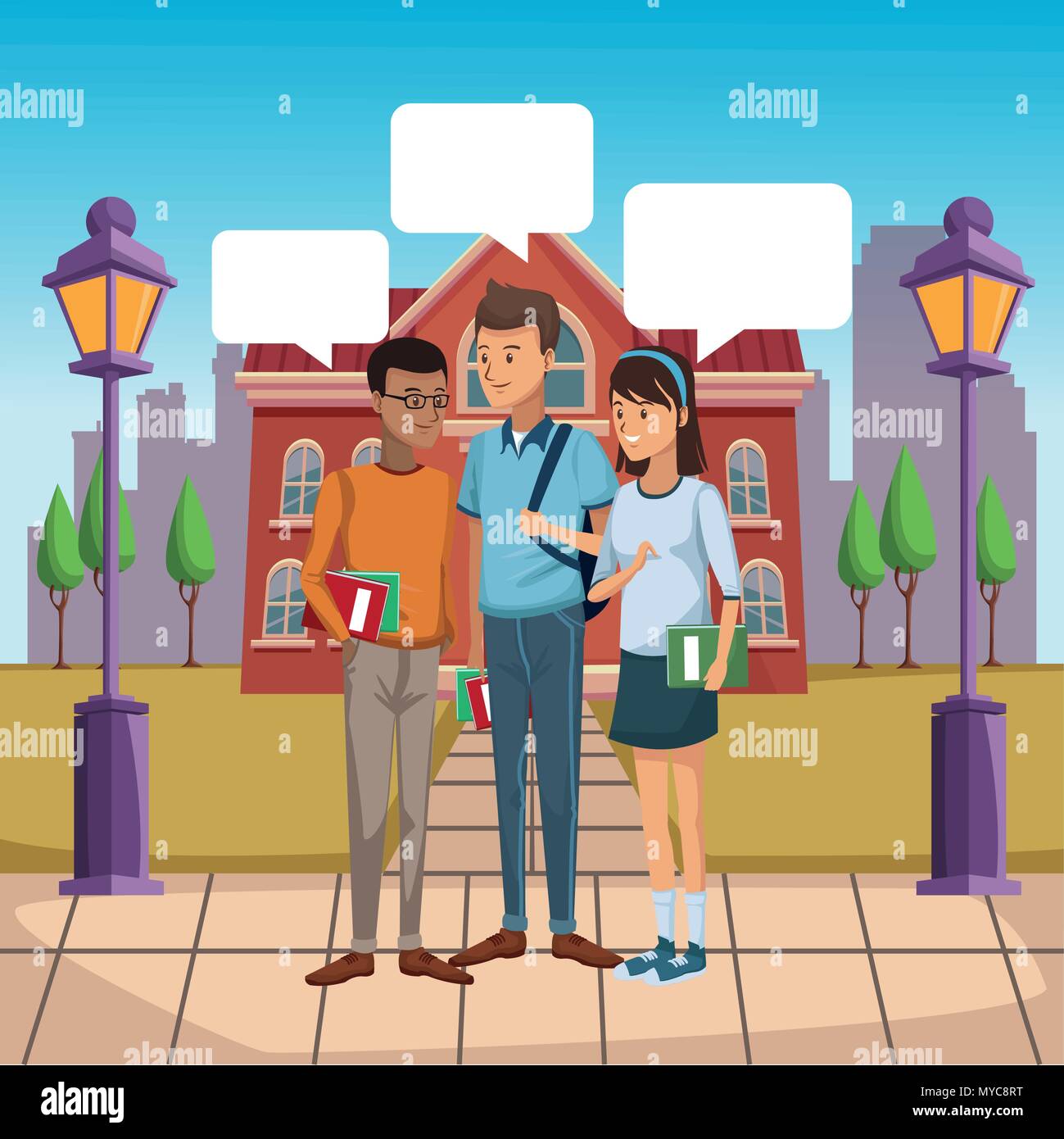 Young students outside of high school Stock Vector Image & Art - Alamy