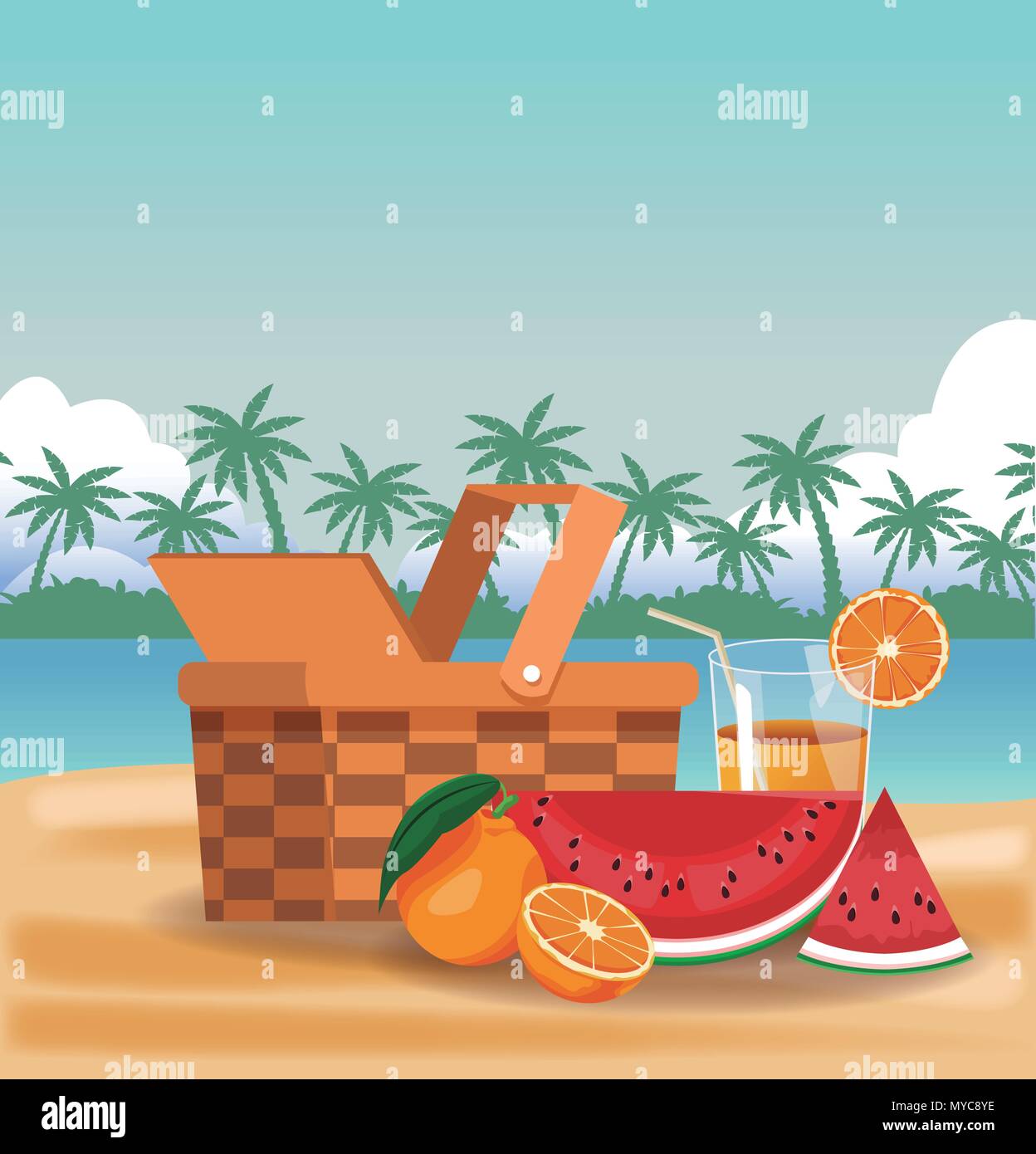 Picnic basket beach Stock Vector Images - Alamy
