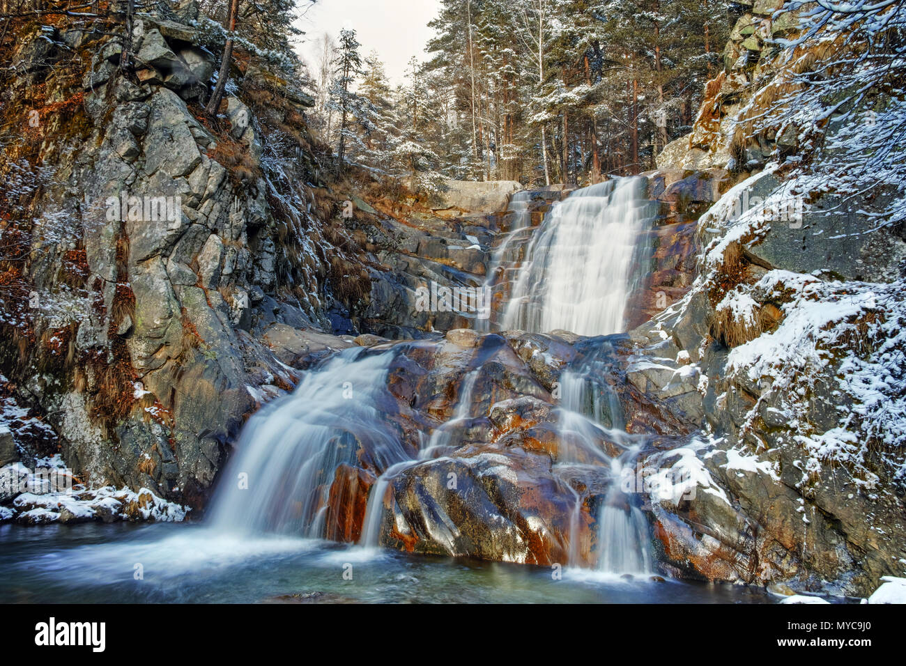 Winter view of Popina Luka waterfall near town of Sandanski, Pirin ...