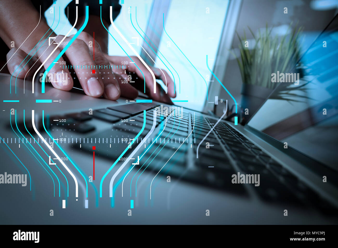 Business data analytics process management diagram.businessman hand ...