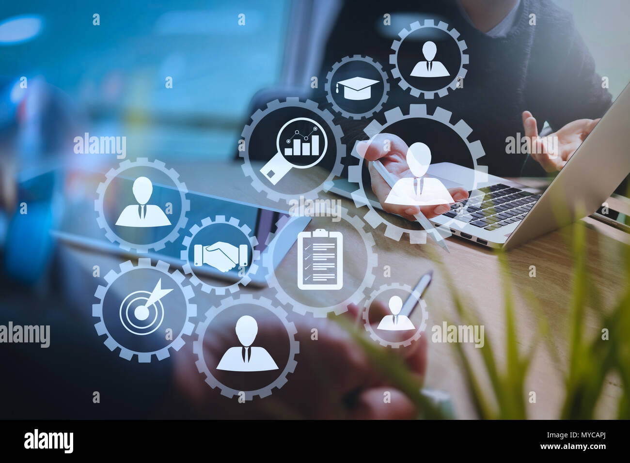 Human resources management with recruitment business working concept ...