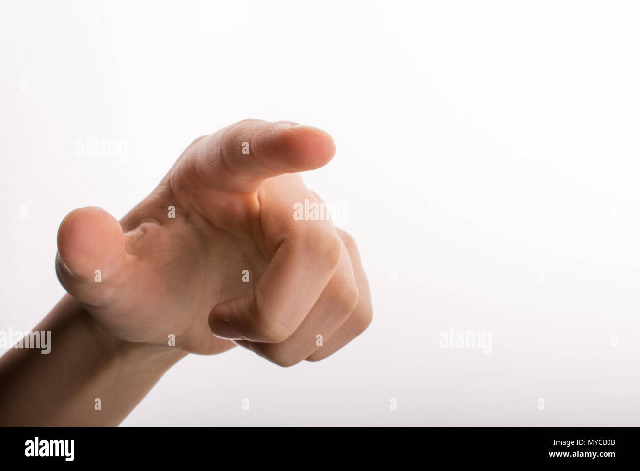 Hand pointing on a white background Stock Photo - Alamy