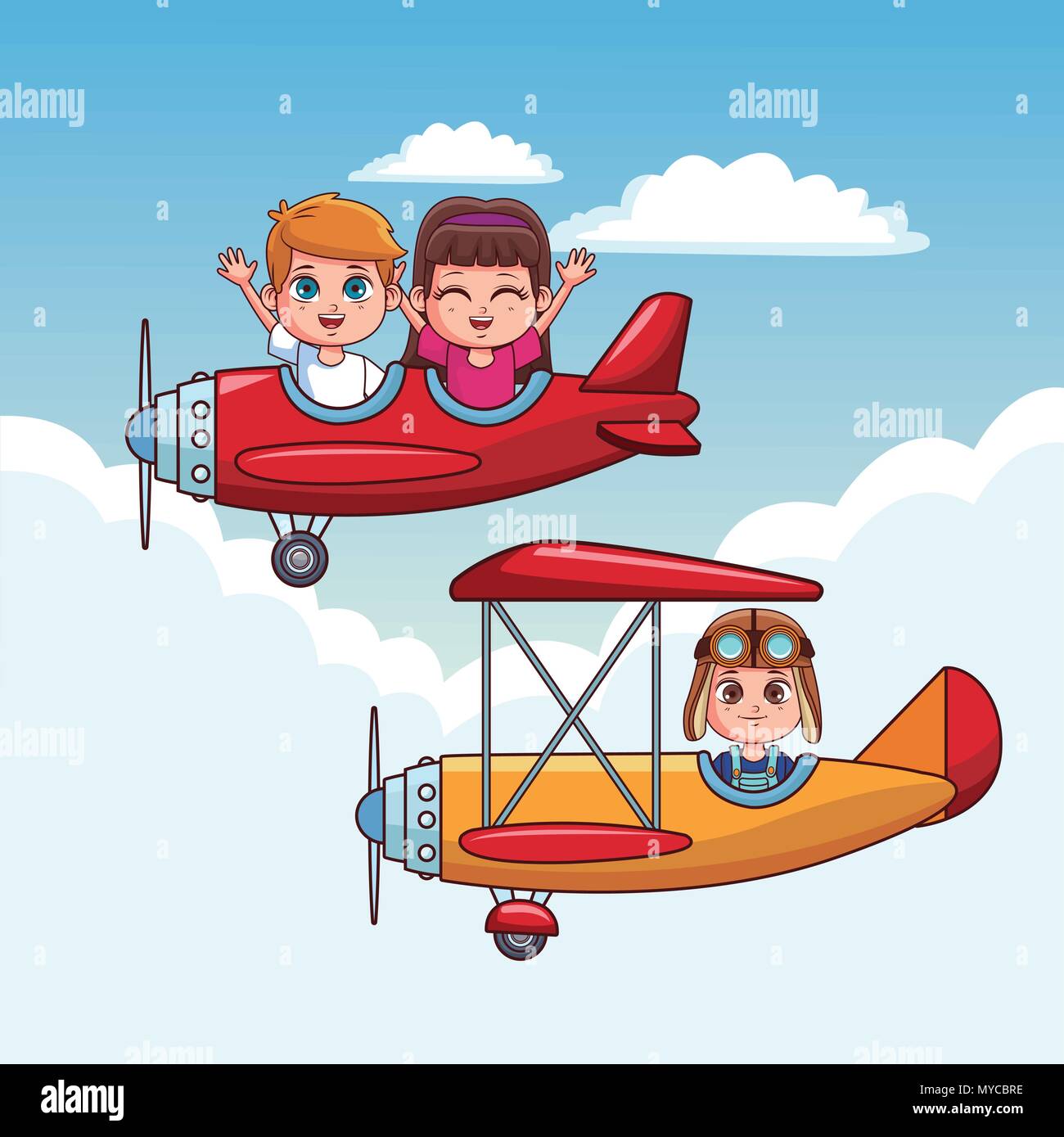 Cute kids flying airplanes Stock Vector Image & Art - Alamy