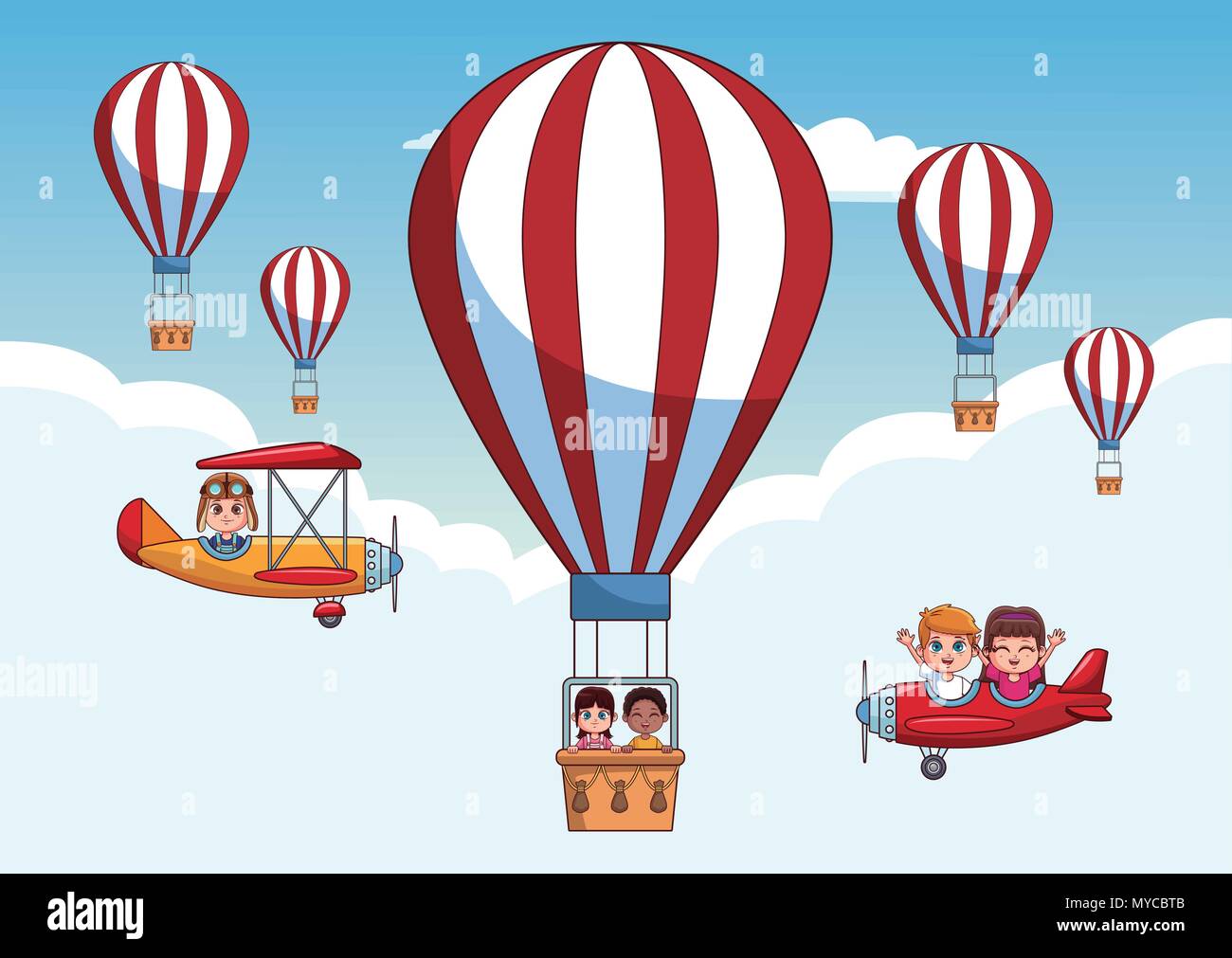 Happy people flying hot air balloons Stock Vector Images - Alamy