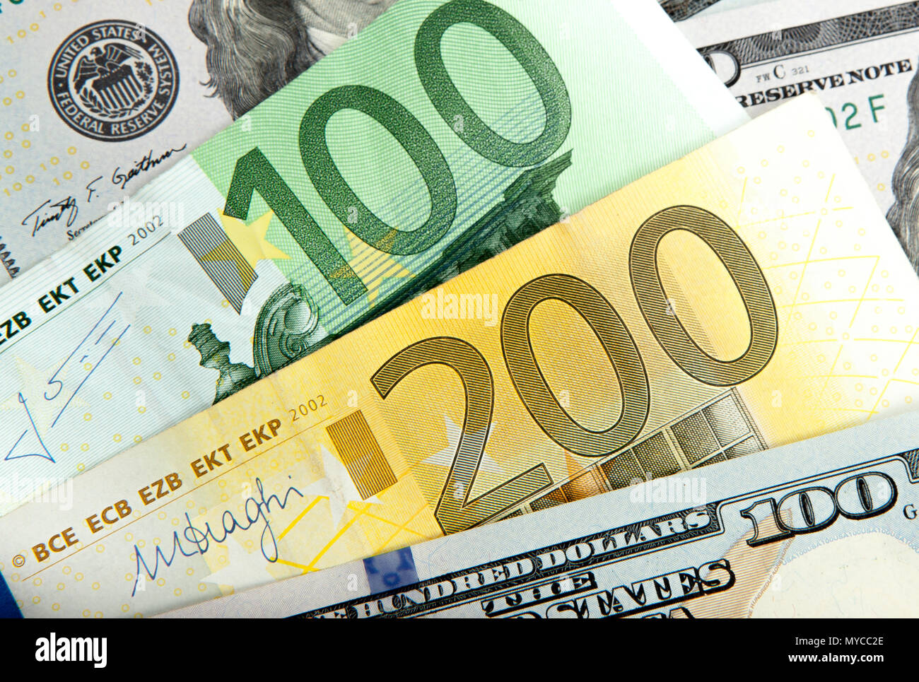 Close up notes Real Dollar Euro. dollar and euro notes. symbol ...