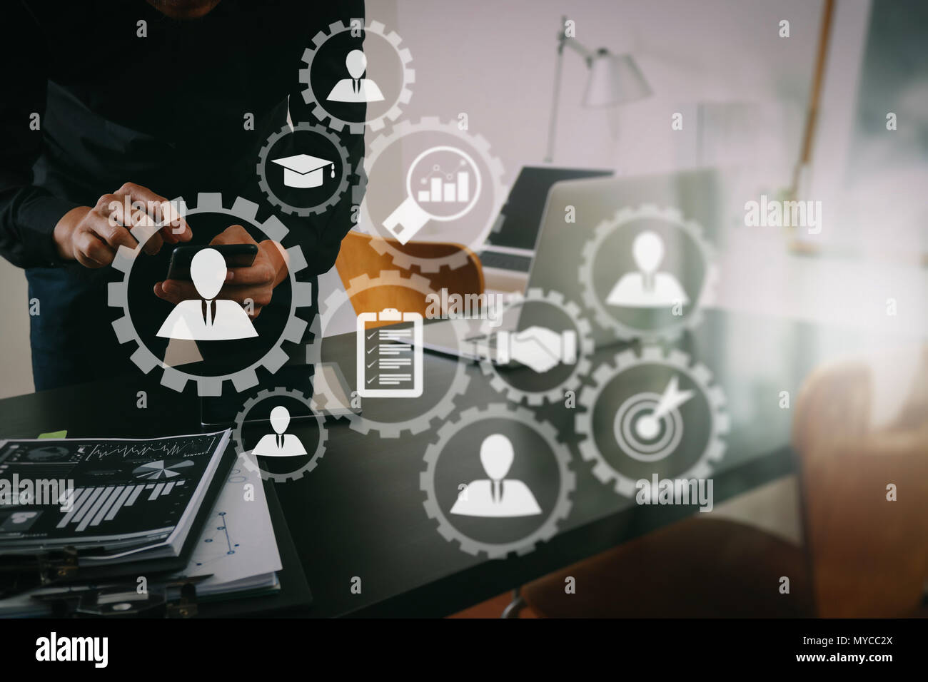 Human resources management with recruitment business working concept ...