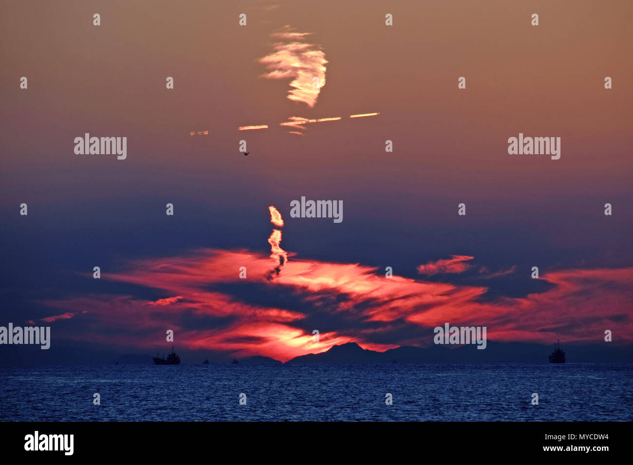 golden sunset above the sea in Japan Stock Photo - Alamy