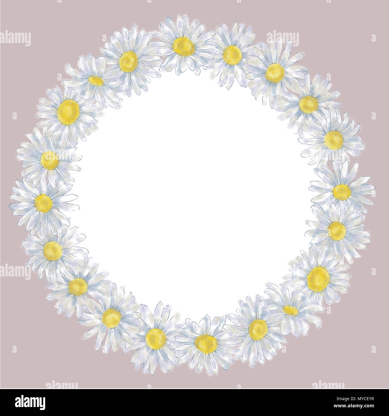 Daisy Wreath on Pink Background with Text Copy Space. Watercolor Floral ...