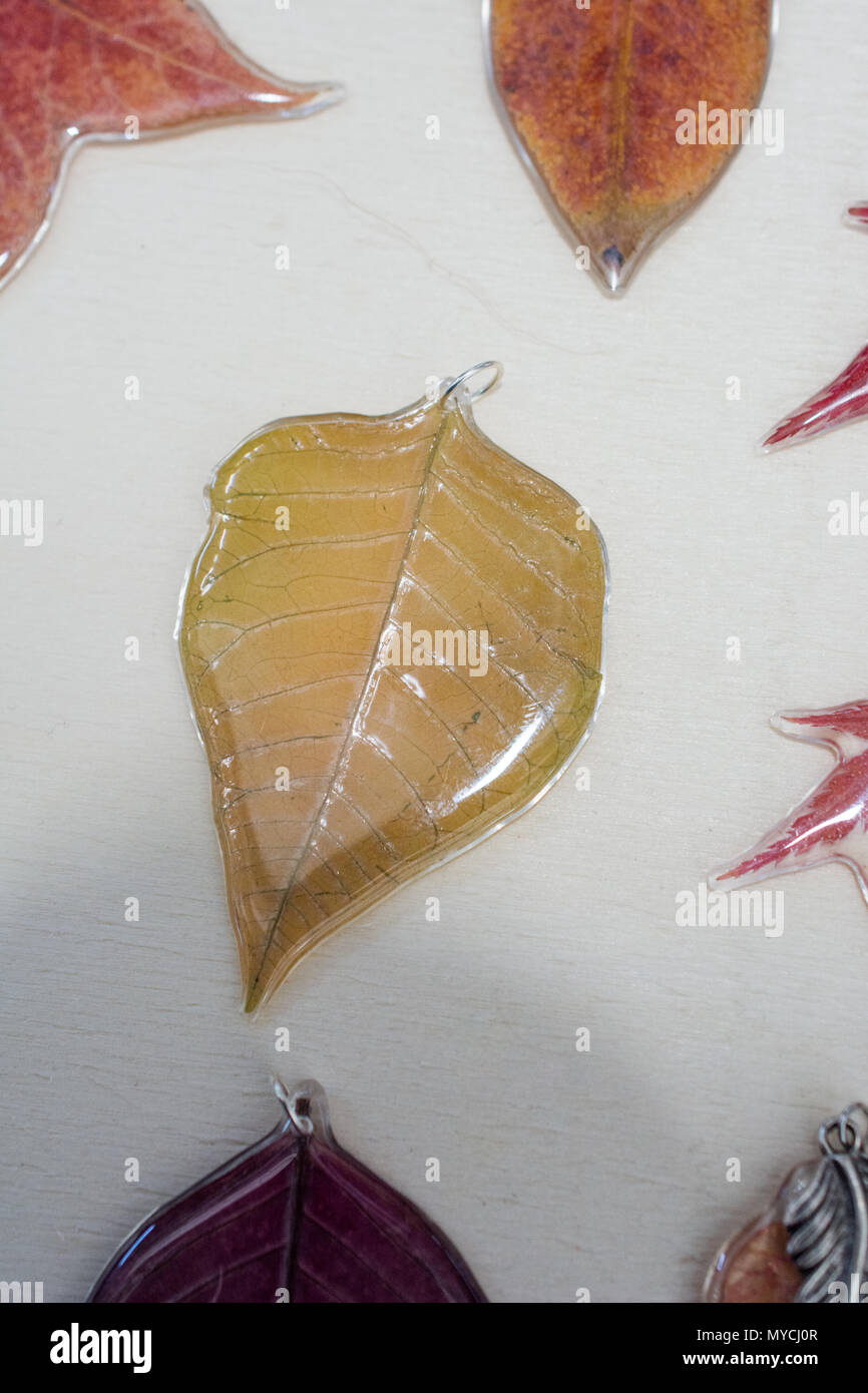pendant with beautiful dry leaf inside resin Stock Photo - Alamy