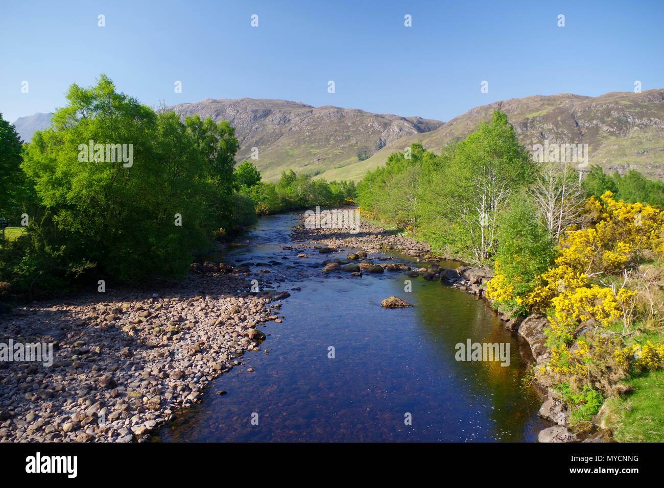 Kinlochewe River Flowing in Mountain Valley on a Sunny Summers Day ...