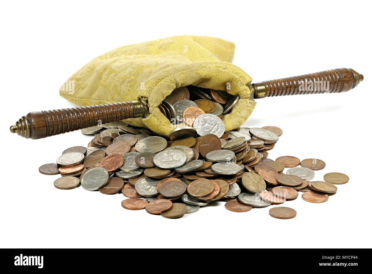 collection bag filled with US Coins isolated on white background Stock ...