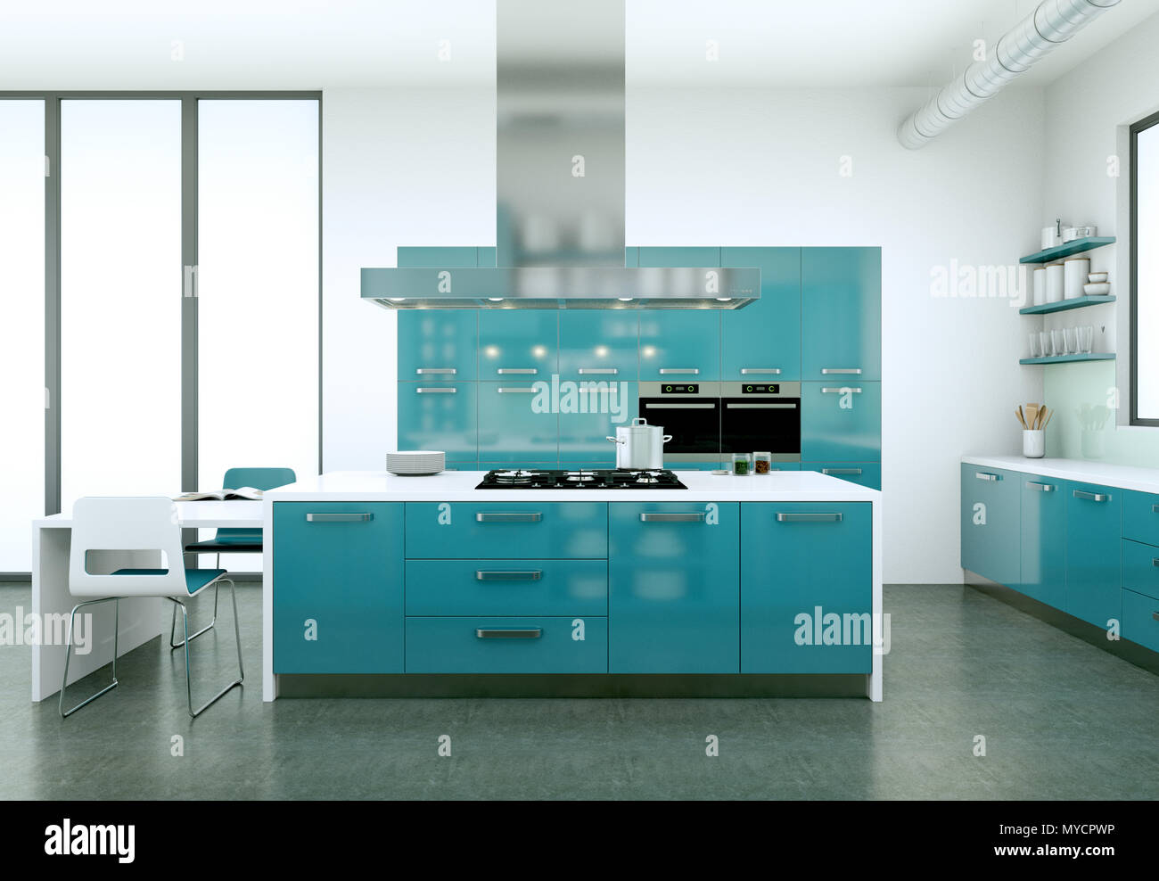 Blue modern kitchen in a house with a beautiful design Stock Photo - Alamy