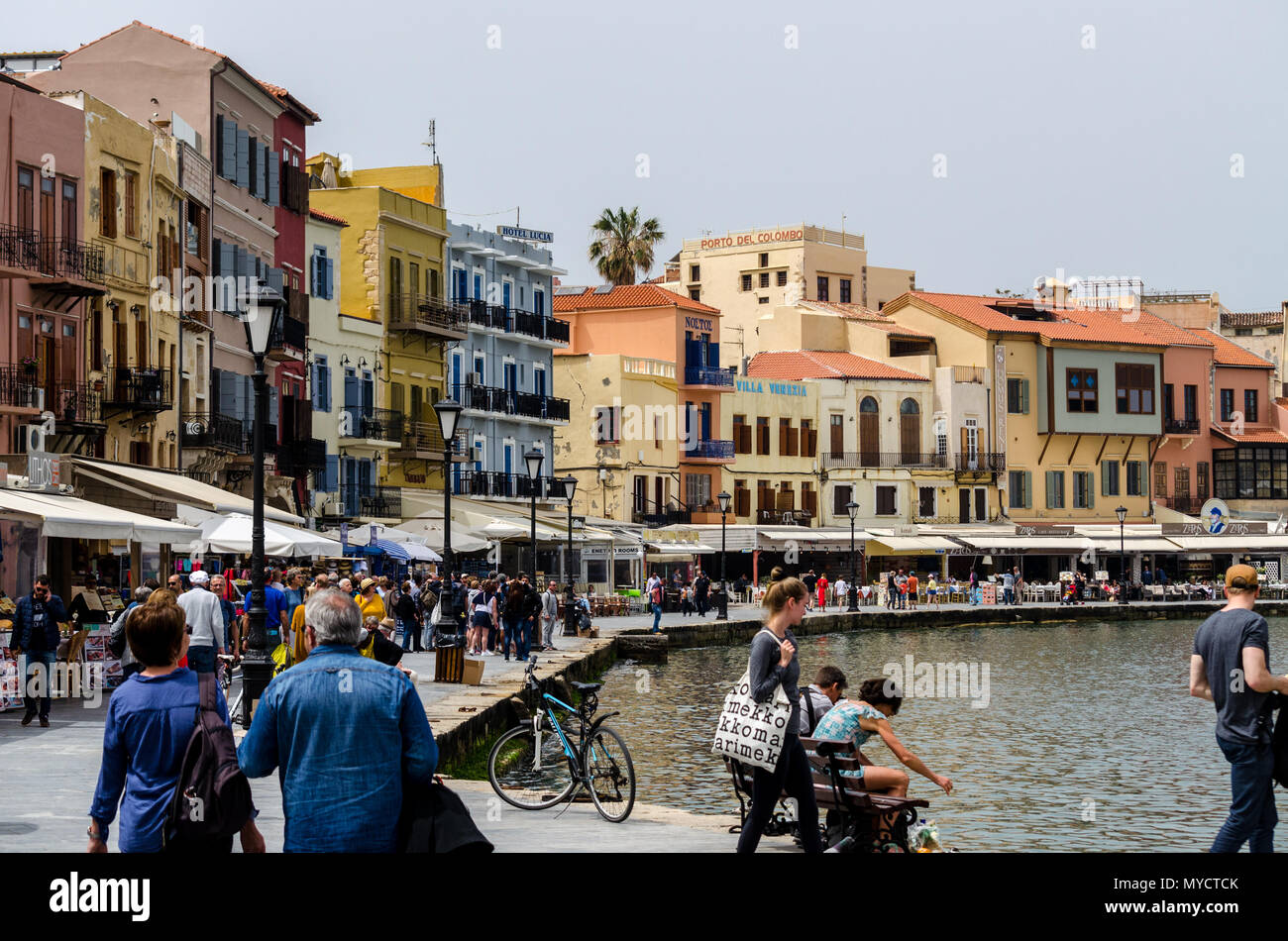 promenade in Venetian harbour of Chania, Crete, Greece Stock Photo - Alamy