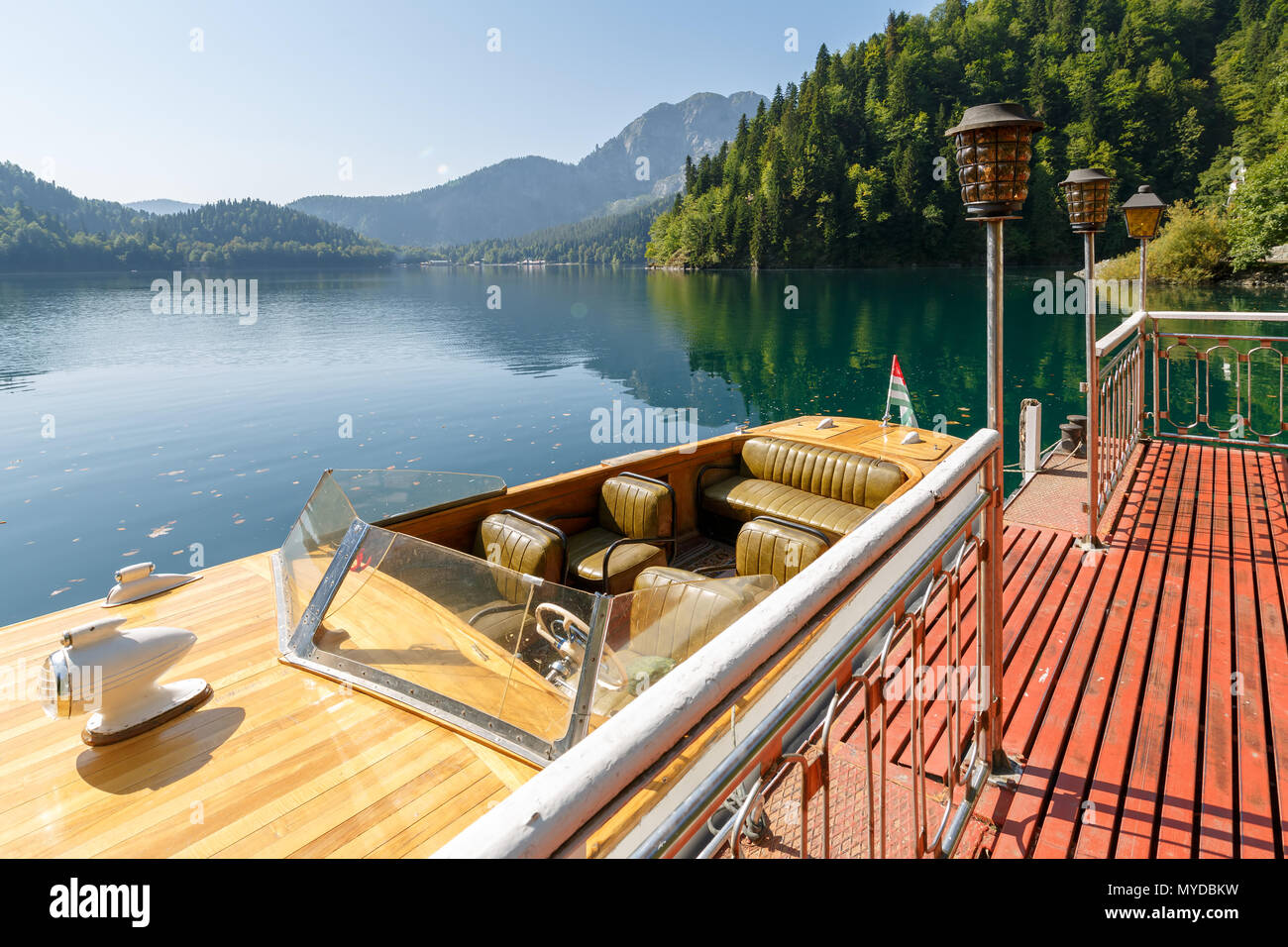 ABKHAZIA, GEORGIA, 17 SEPTEMBER 2017: Beautiful vintage speed boat is ...