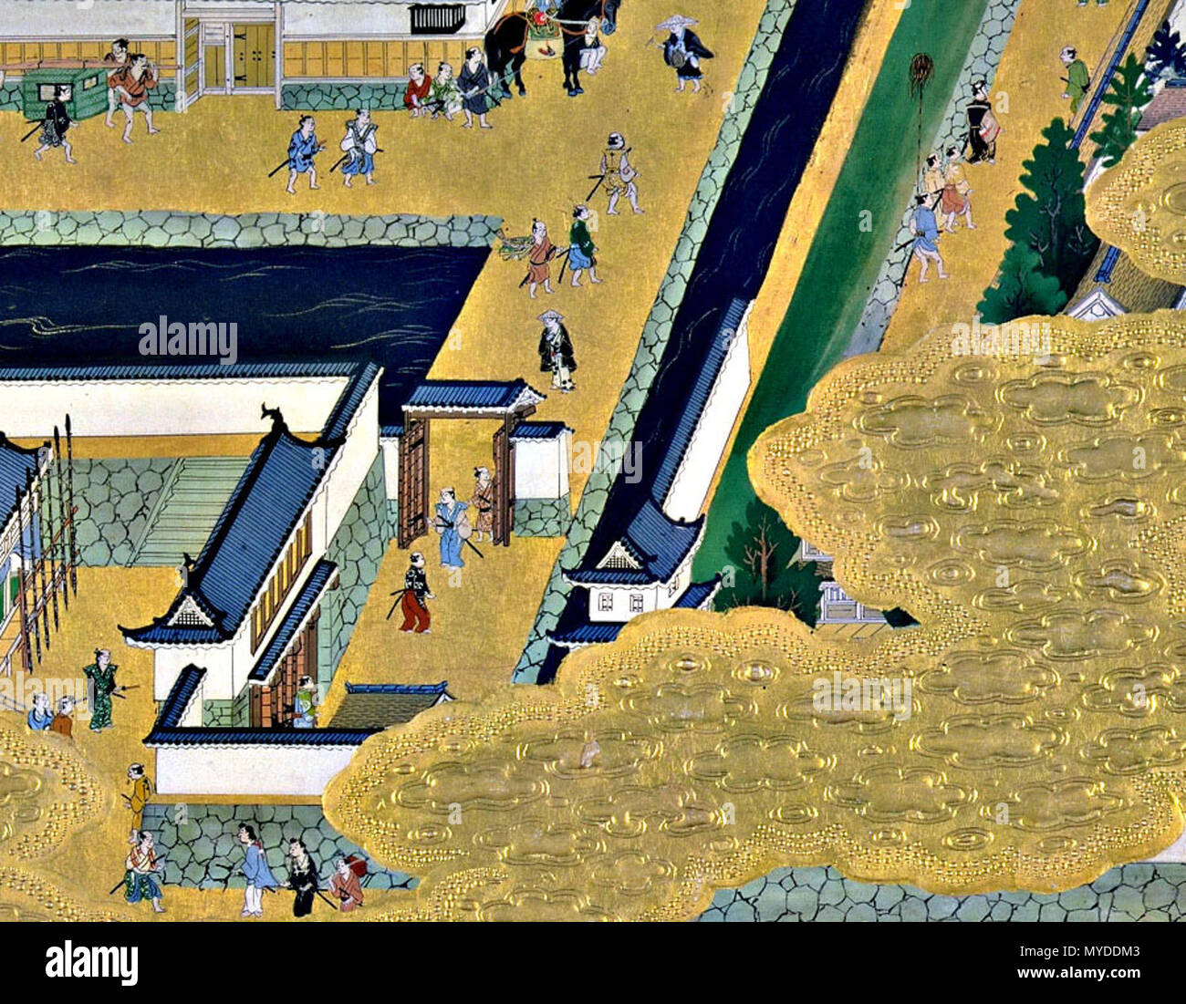 . LOWER MIDDLE OF THIRD PANEL, Left Screen Kyobashi Bridge, Hibiya Gate ...