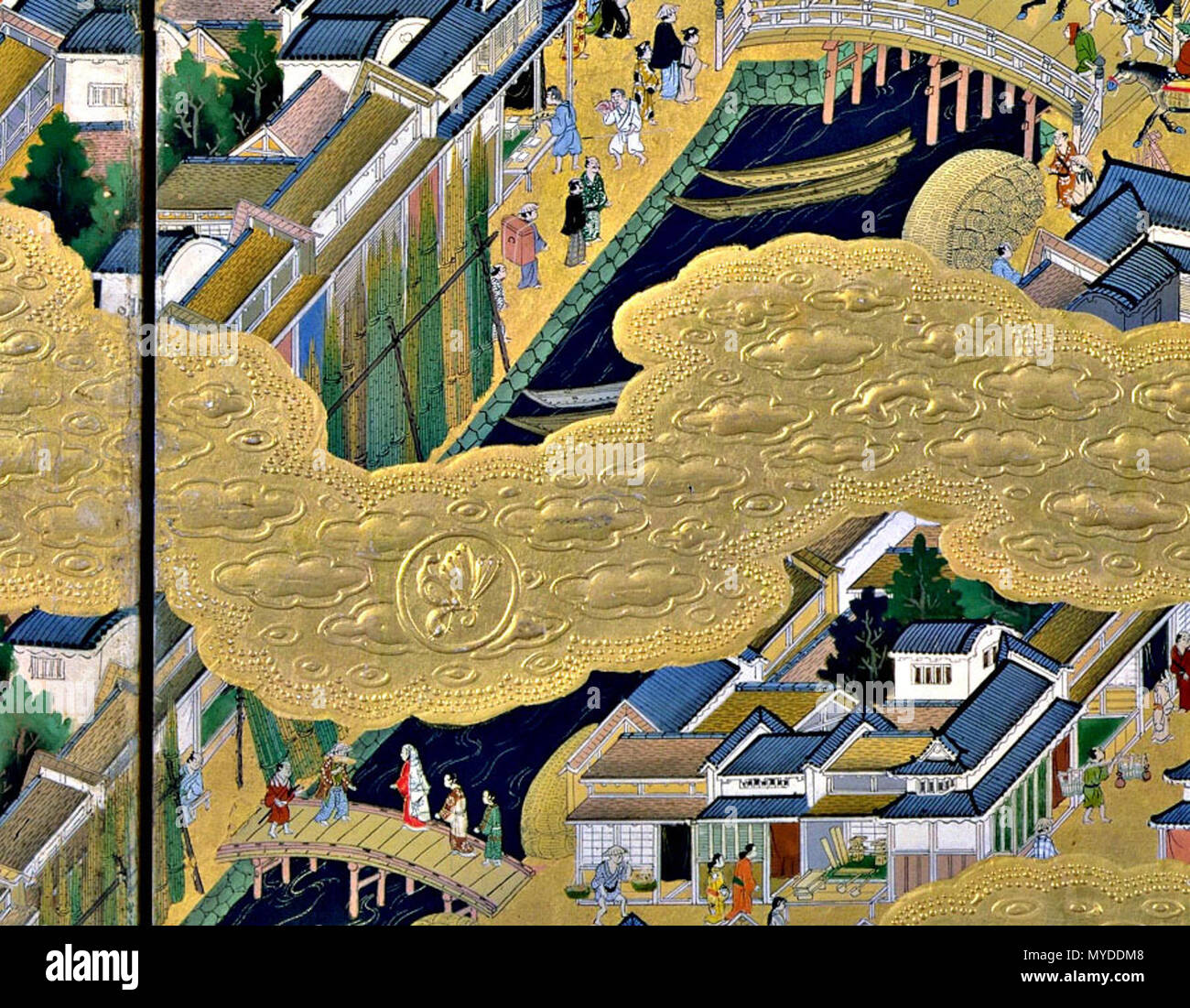 . LOWER MIDDLE OF THIRD PANEL, Left Screen Kyobashi Bridge, Hibiya Gate ...