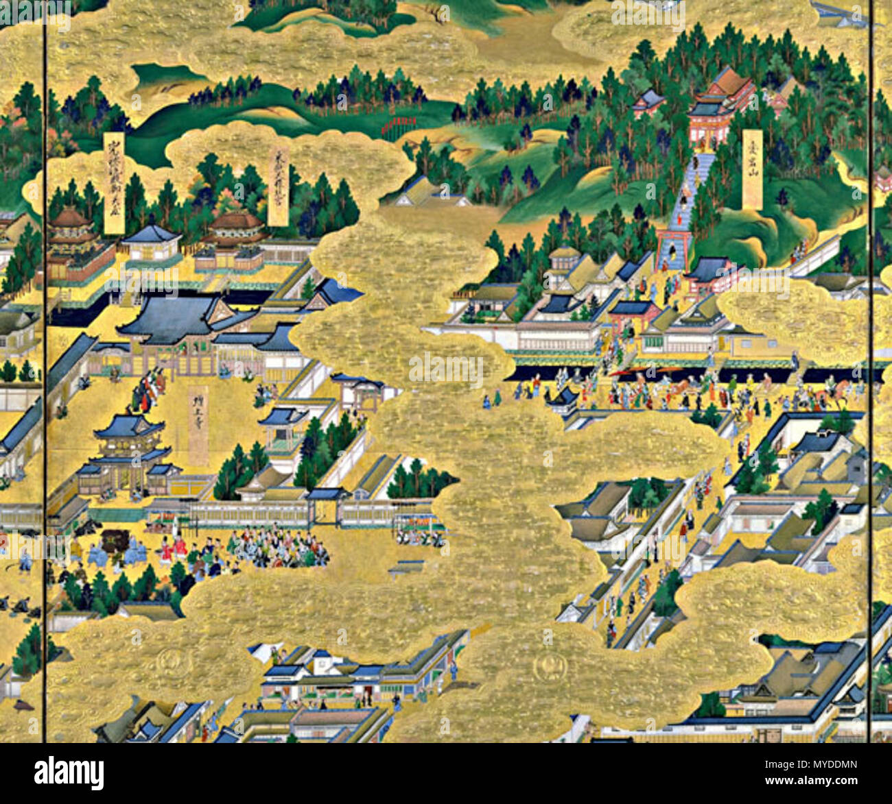 . English: View of Edo, left screen. pair of six-panel folding screens ...