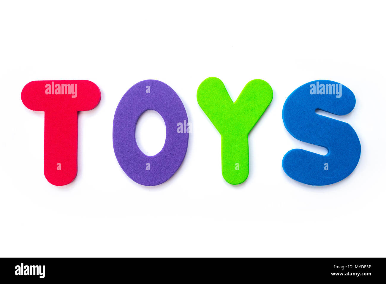 The word TOYS spelt out with coloured letters Stock Photo - Alamy