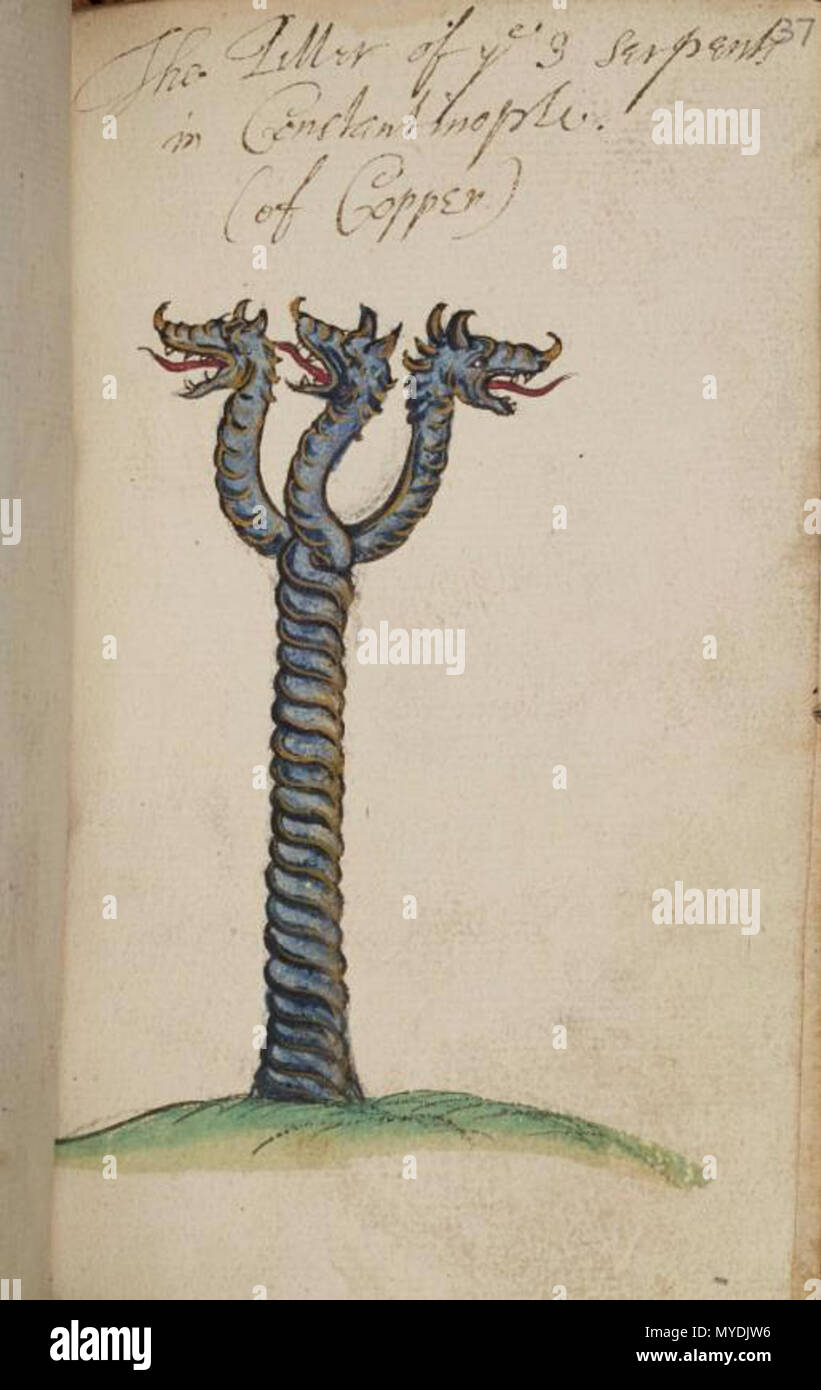 . English: The Serpent Column with an inscription, sketch from the ...