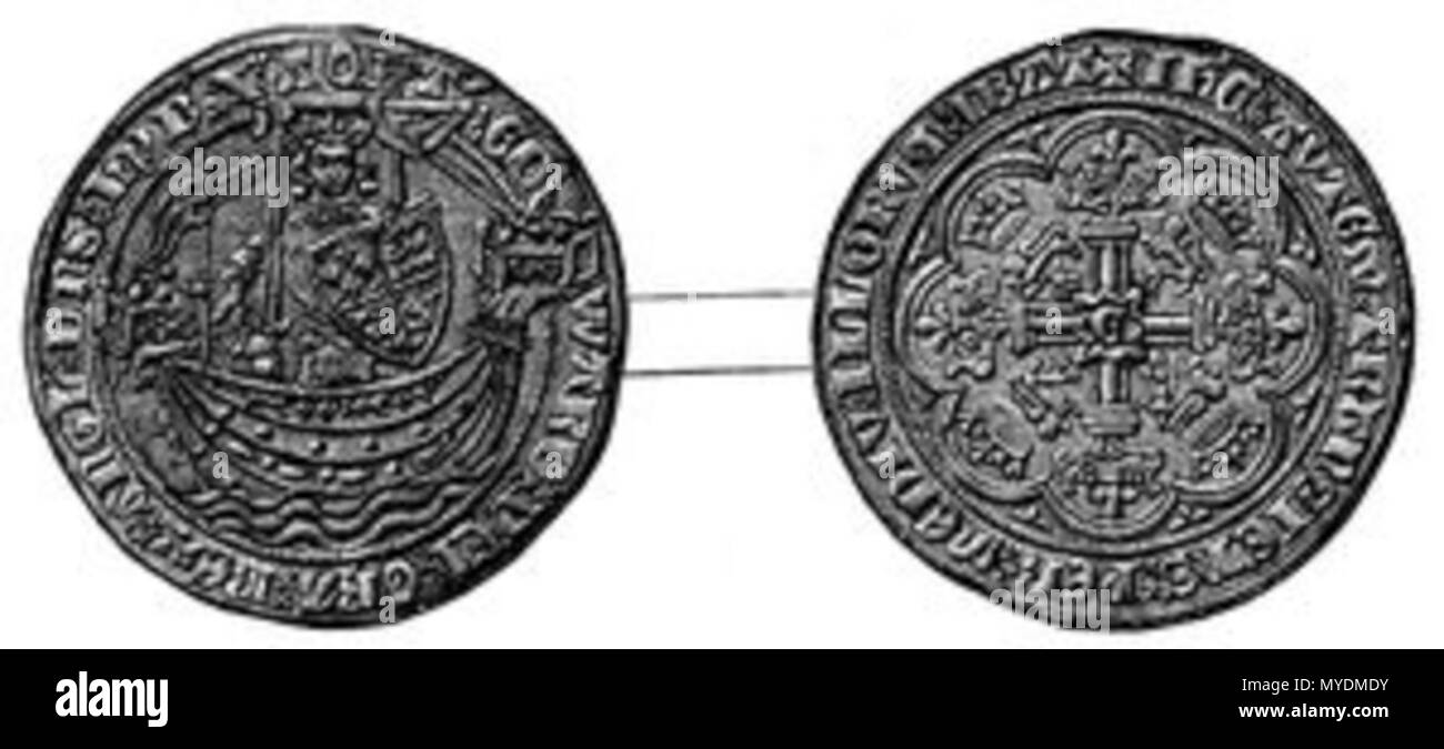 . English: A gold noble of Edward III., struck between A.D. 1360 and ...