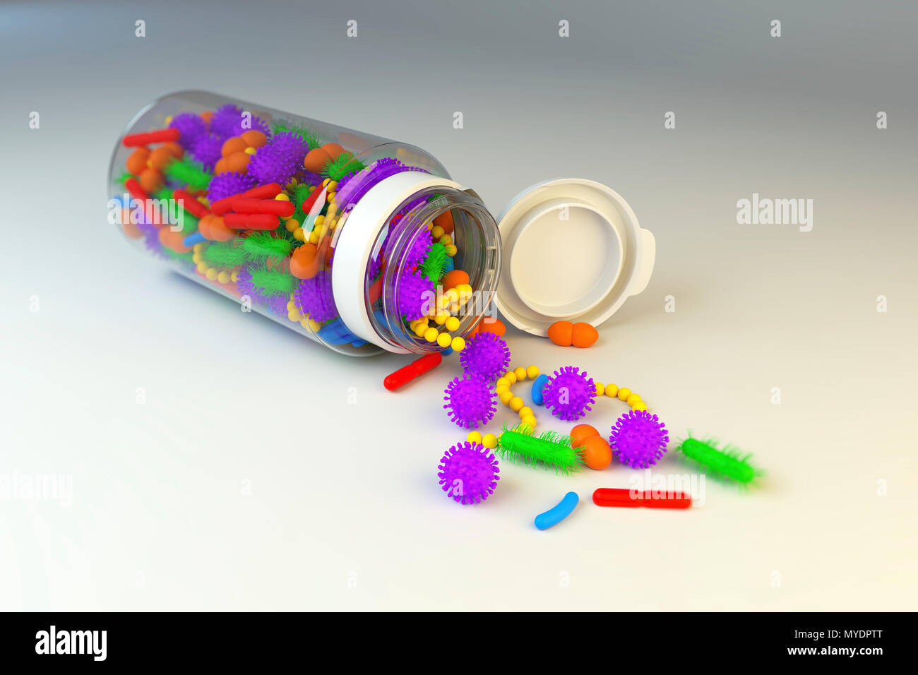 Conceptual illustration of human microbiome microbes inside a pill ...