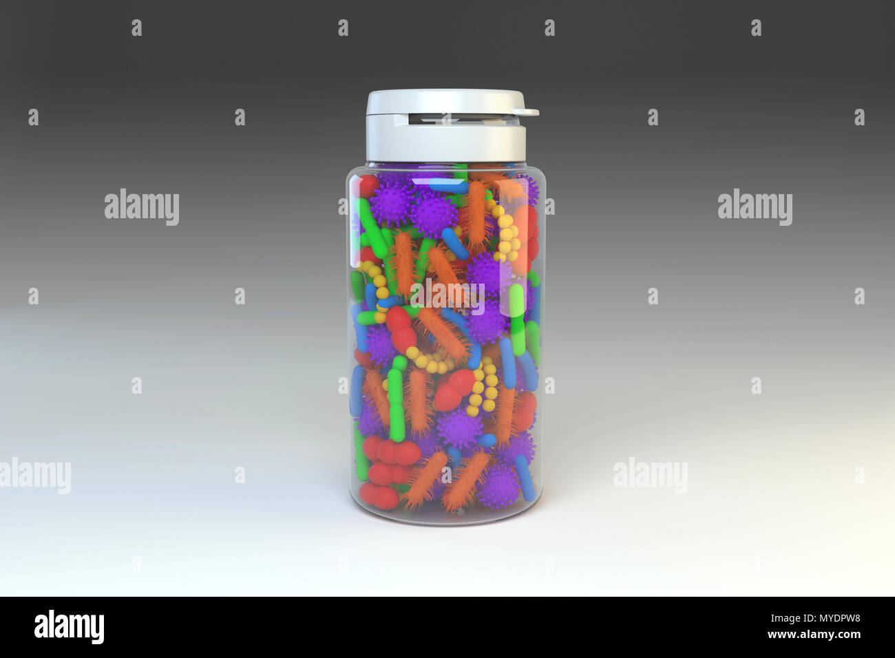 Conceptual illustration of human microbiome microbes inside a pill ...