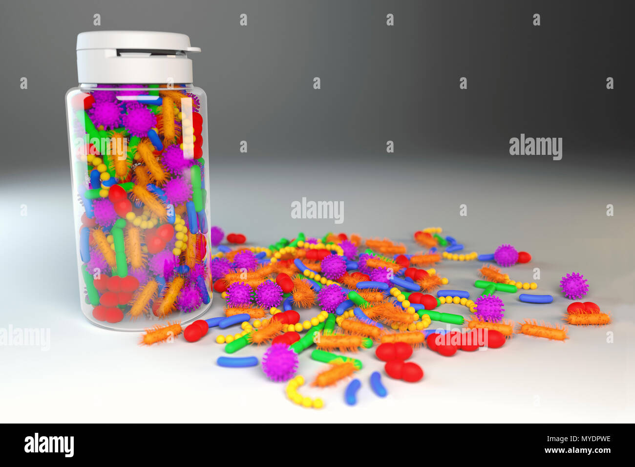 Conceptual illustration of human microbiome microbes inside a pill ...